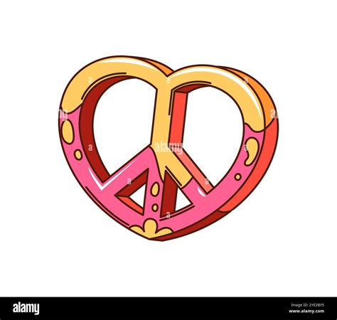 Cartoon Groovy Valentines Day Hippie Peace Sign Love Symbol Isolated