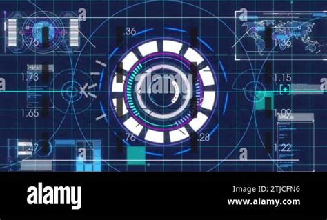 Animation Of Interface With Round Scanner And Data Processing Against Blue Background Computer
