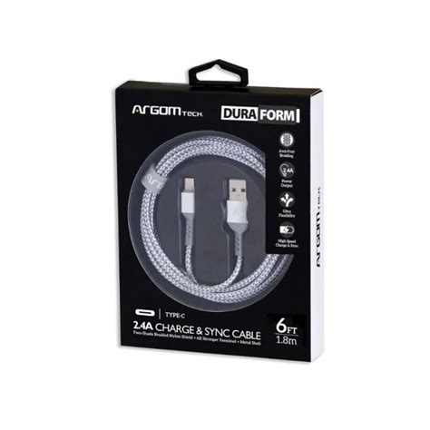 Argom Dura Form Charging Cable Type C To Usb 20 24a Braided Nylon 18mt White