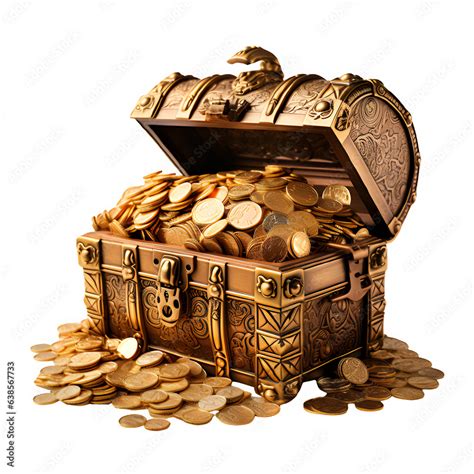 Treasure Box Filled With Gold Isolated On Transparent Background Gold Treasure Box Generative