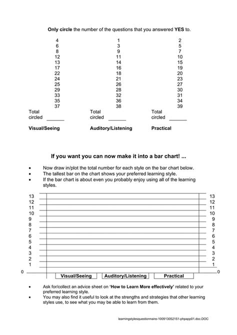 Learning Styles Questionnaire DOC Educational Assessment Education