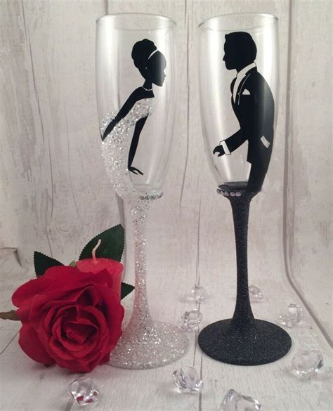 Personalised Glitter Wedding Toasting Flutes Champagne Glasses