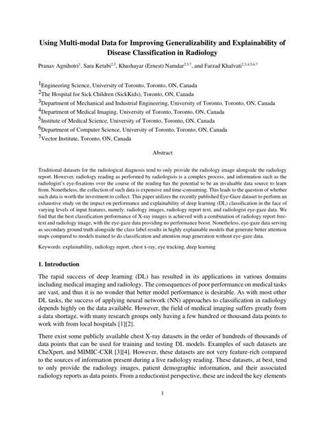 PDF Using Multi Modal Data For Improving Generalizability And Explainability Of Disease