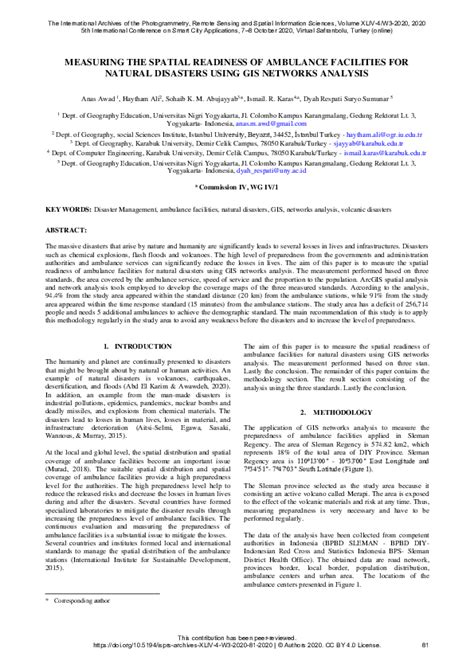 Pdf Measuring The Spatial Readiness Of Ambulance Facilities For Natural Disasters Using Gis