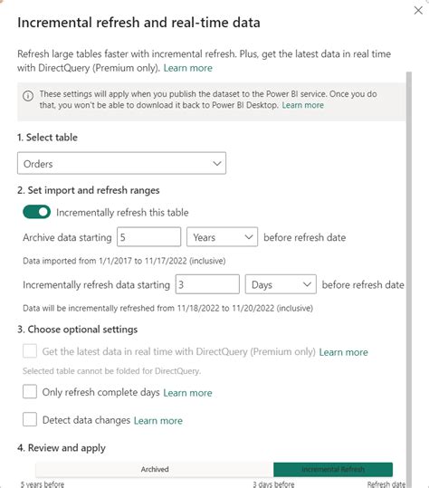 Mengonfigurasi Refresh Bertahap Dan Data Real Time Untuk Model Semantik