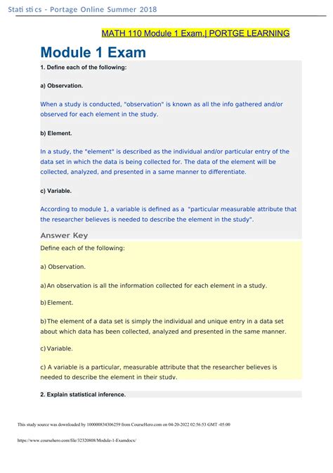 Exam Elaborations Math 110 Module 1 Exam Portge Learning Math 110 Stuvia Us