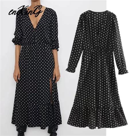 Английское элегантное винтажное платье в горошек Vneck Forking Midi Za женское платье