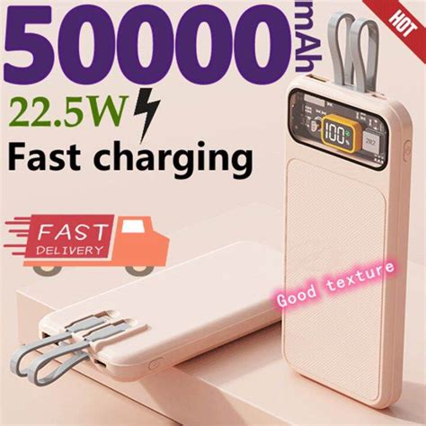 Original Power Bank Mah Portable Super Slim Powerbank Transparent Build Cable