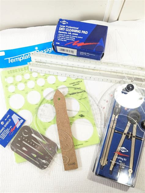 Vintage Alvin Drafting Set Lot Drawing Architect Ruler Protractor Combo