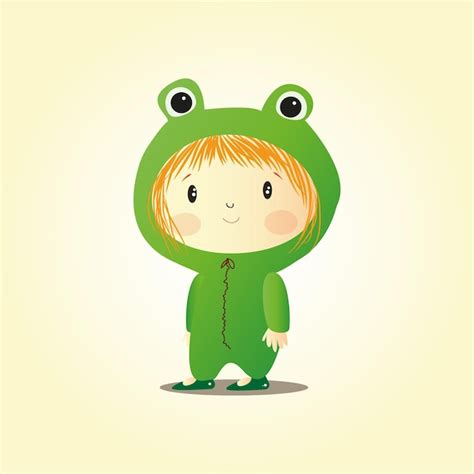 Premium Vector Cute Red Haired Girl In A Frog Costume