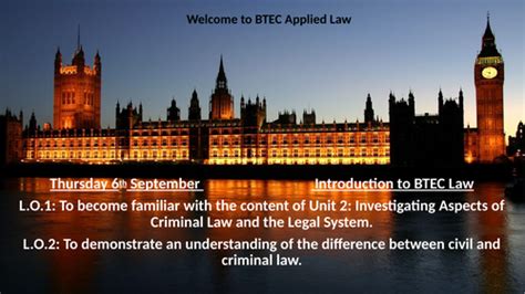 Btec Applied Law Unit 2 First Three Lessons Parliament And Law Making