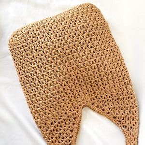 Crochet Raffia Tote In Tan Summer Tote Bag Straw Mesh Bag Lightweight Tote Crochet Shoulder
