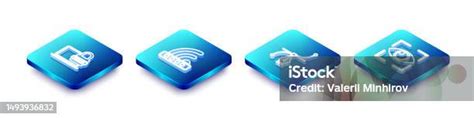 Set Garis Isometrik Laptop Dengan Password Wifi Terkunci Kurva Bezier