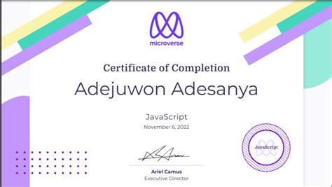 javascript certificate of completion from microverse adejuwon adesanya