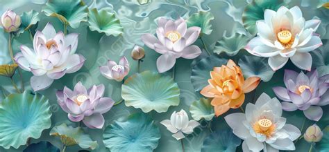 다채로운 연꽃과 무성한 녹색 잎으로 가득한 고요한 연못 로터스 꽃들 나뭇잎 배경 일러스트 및 사진 무료 다운로드 Pngtree