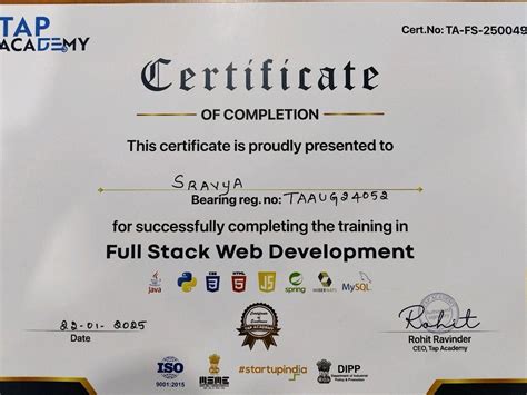 Fullstackdevelopment Certified Javadeveloper Webdevelopment Sravya V