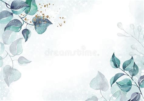 Pale Watercolor Leaves On White Background Vertical Botanical Design