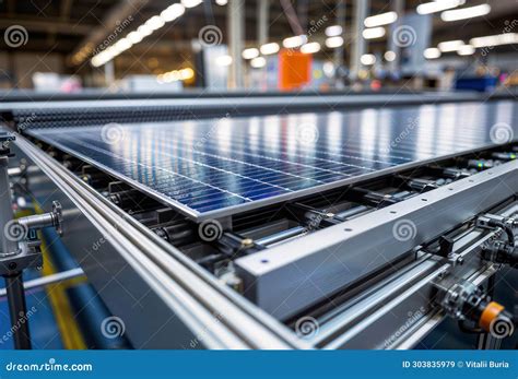 Solar Panels On The Conveyor Belt Of A Modern Industrial Factory Generative Ai Stock