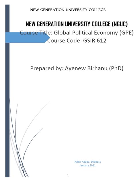 Global Political Economy Module Nguc Pdf Economics Bretton Woods