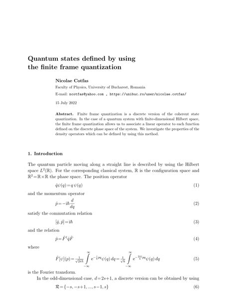 PDF Quantum States Defined By Using The Finite Frame Quantization