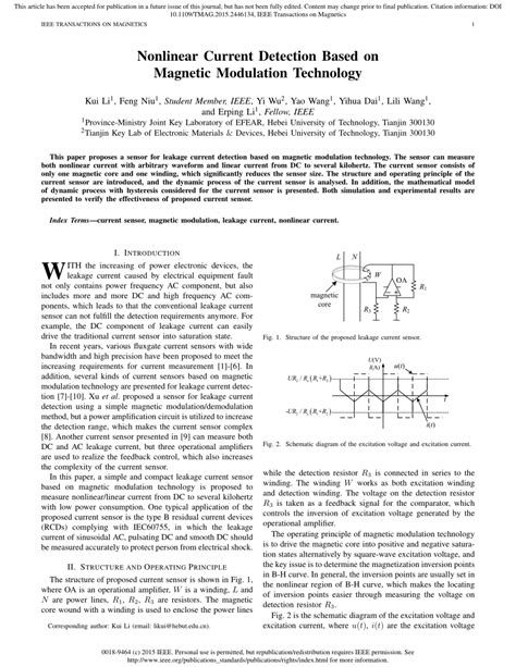 Pdf Nonlinear Current Detection Based On Magnetic Modulation Technology