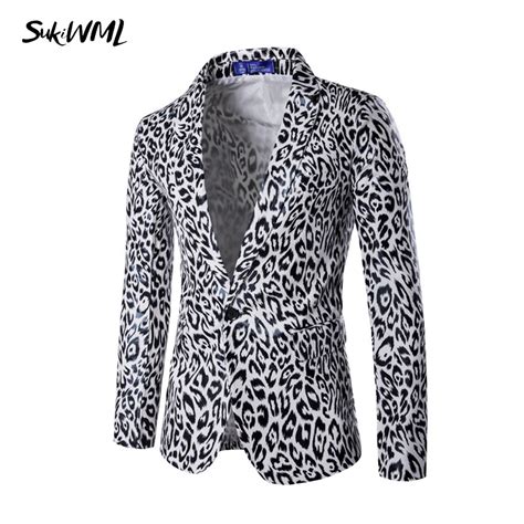 Sukiwml 2017 New Brand Men Blazer Slim Fit Style Sex Party Suit Jackets Leopard Blazers Men