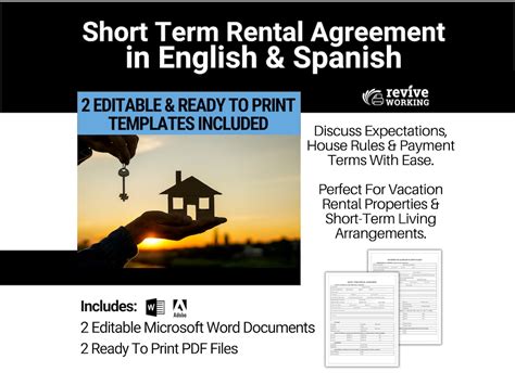 Short Term Rental Lease Agreement Set In English And Spanish Contrato