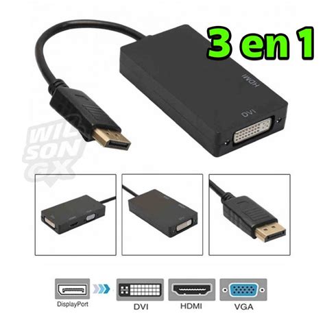 Convertidor 3 En 1 Displayport A Hdmi Vga Dvi Negro Adaptador Oem