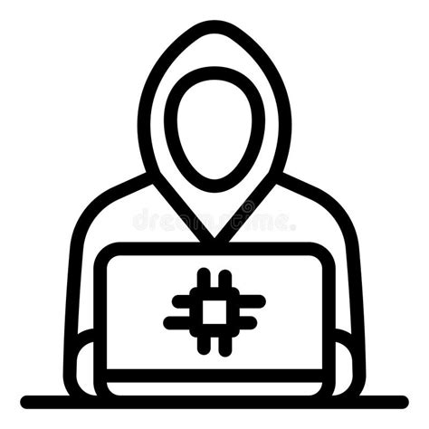 Hacker Working At Laptop Line Icon Hacker Attacks Concept Vector