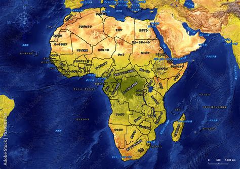 Political Map Of Africa With Marine Areas In Japanese On Large And