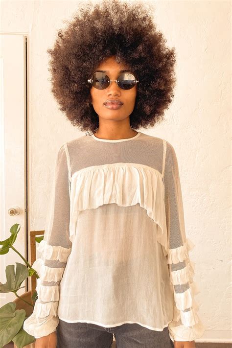 Sheer Ivory Blouse Balloon Sleeve Top Long Sleeve Mesh Top Lulus
