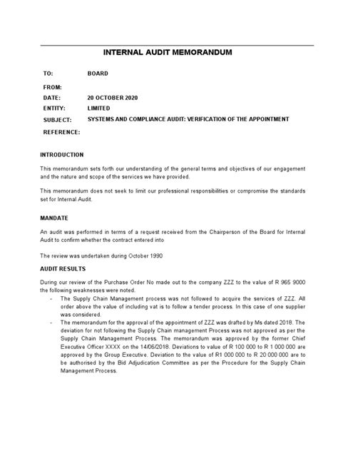 Internal Audit Memorandum Pdf Audit Internal Audit
