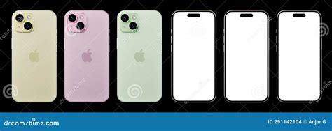 IPhone In Yellow Pink And Green Color IPhone Mockup Set With Blank Screen Editorial