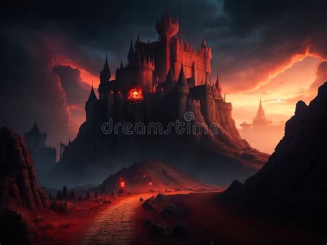 Hellish Landscape Background Generative Ai Stock Illustration