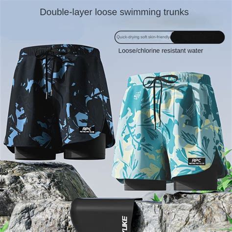 Mens Flat Angle Pentagonal Swimsuit Professional Beach Double Layer