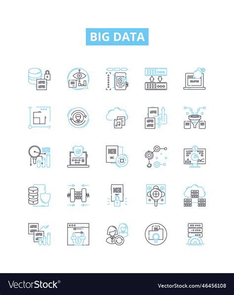 Big Data Line Icons Set Hadoop Analytics Vector Image