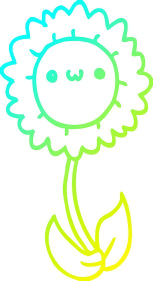 Dessin Au Trait Dégradé Froid Dune Fleur De Dessin Animé Vecteurs
