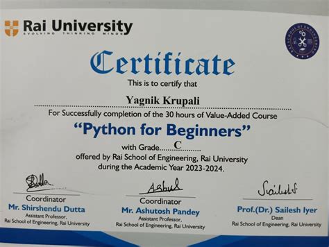 Great To Announce That I Have Completed The Python For Beginners Course In Our College Rai