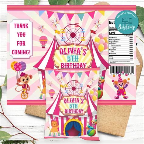 Pink Carnival Birthday Party Chip Bag Digital File Diy Bobotemp