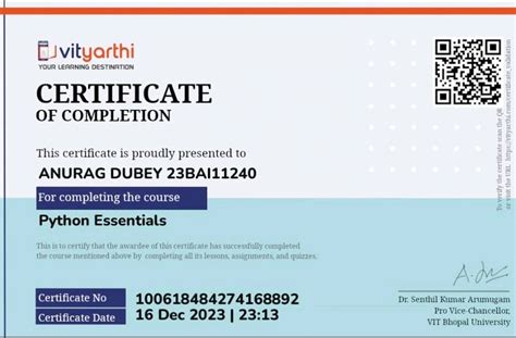 completed python essentials on vityarthi anurag dubey posted on the topic linkedin