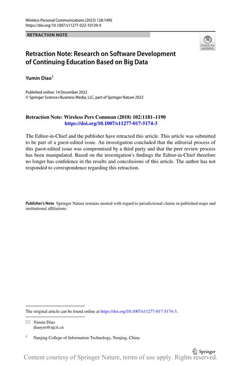 Retraction Note Research On Software Development Of Continuing