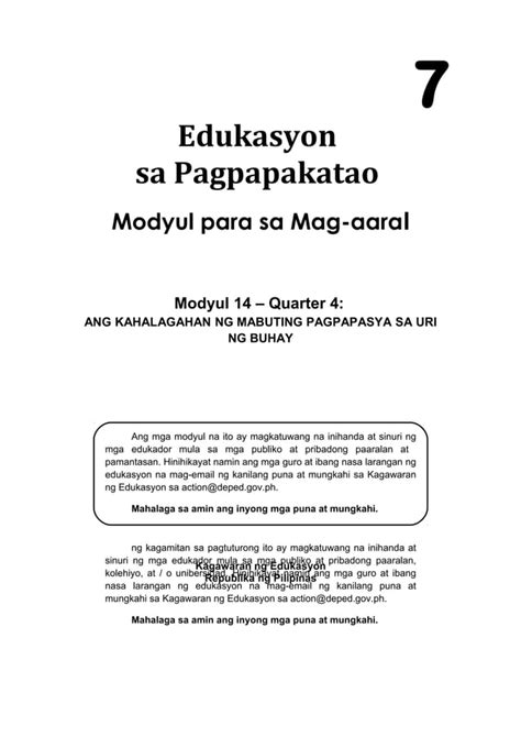 Edukasyon Sa Pagpapakatao Modyul Para Sa Mag Aaral Grade 7 DOC