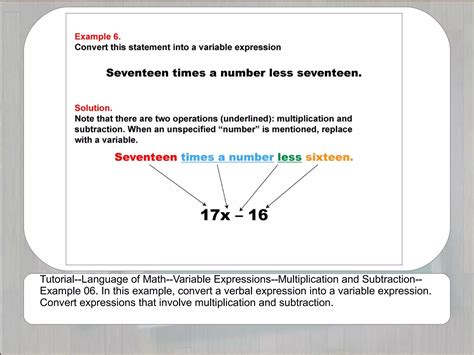 Tutorials The Language Of Math Variable Expressions Multiplication And Subtraction Ppt