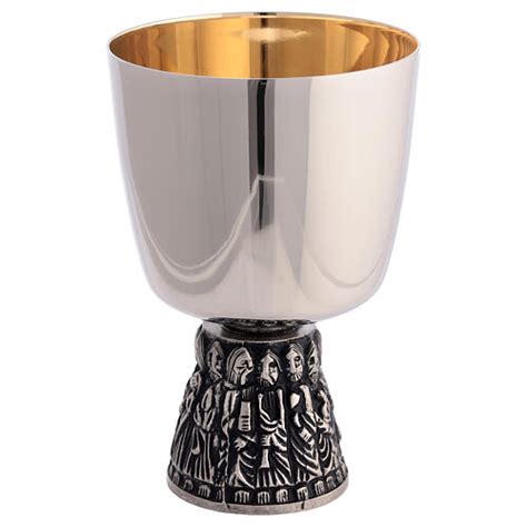 Chalice Pyx Offertory Paten Silver Plated Brass Base With Relief Of