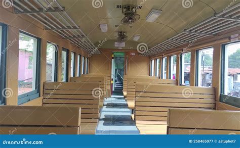 3rd Class Seat On The Train Moving Inside An Empty Car Of Retro