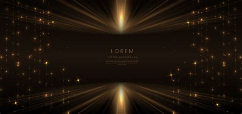 조명 효과가 있는 어두운 배경에 추상적으로 빛나는 금색 조명 라인과 텍스트를 위한 복사 공간으로 반짝입니다 갈색에 대한 스톡