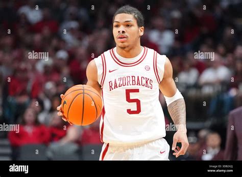 Arkansas Guard Darius Acuff Jr Dribbles During The First Half Of An