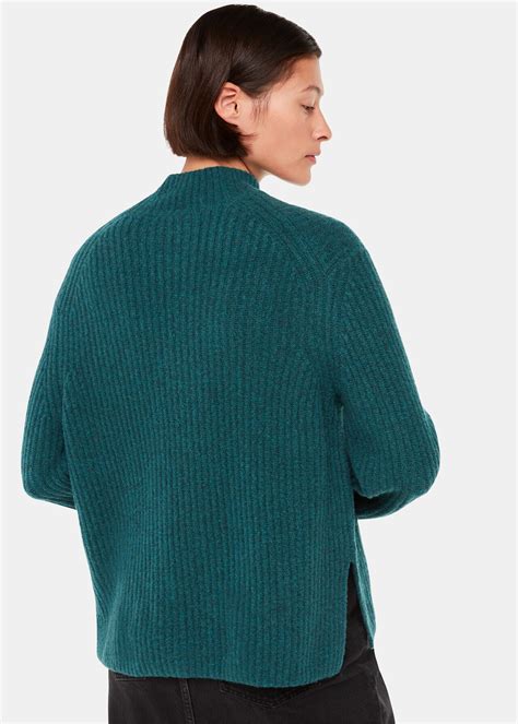 Teal Wool Mix Rib Funnel Neck Whistles