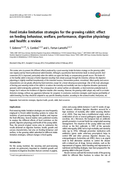Pdf Feed Intake Limitation Strategies For The Growing Rabbit Effect