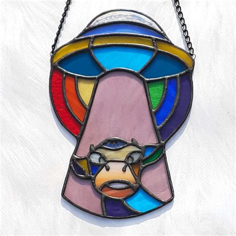 Ufo Stained Glass Stained Glass Cow Alien Ufo Suncatcher Inspire